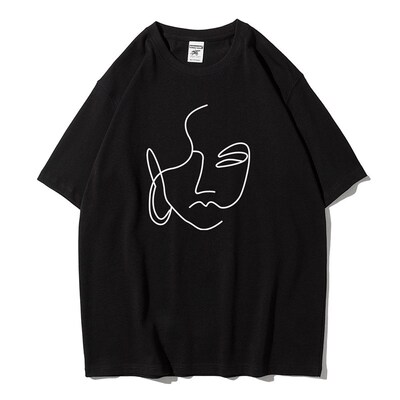 Artistic Face Graffiti Cotton Print Women Tshirt Casual