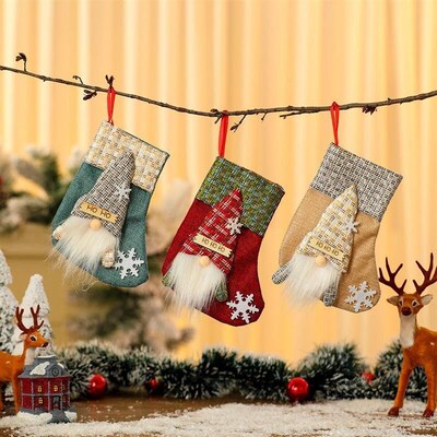 Burlap Christmas Stocking, Rustic Gift Bag & Candy Holder