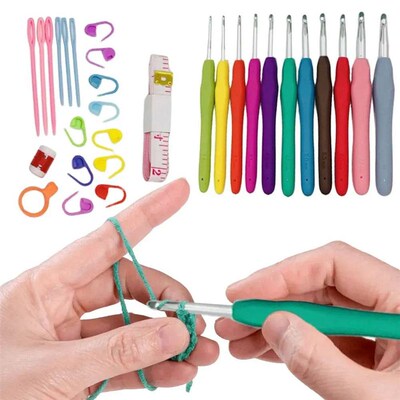 Crochet Hooks Set Blunt Knitting Needles Ergonomic Handle Co