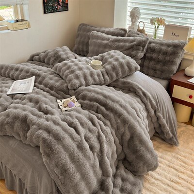 Fleece-lined Thickened Rex Rabbit Bed Four-piece Princess St