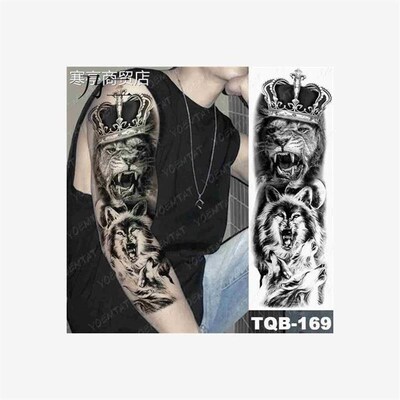 Large Arm Sleeve Tattoo Lizon Crown King Rose Waterproof