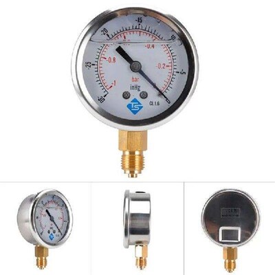 Compound Pressure Vacuum Gauge Glycerine Filled -1/10Bar &