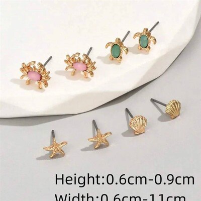 5 On Starfish Conch Summer Design Earring Set 4 Pairs Turtle