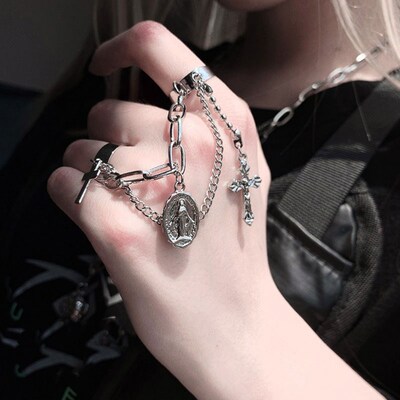 Punk Cool Hiphop Chain Rings Multi-layer Adjustable Open Fin