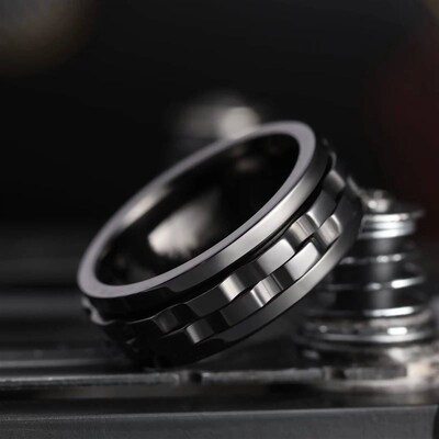 Fashion Punk Style Gear Rotating Anxiety Fidget Ring Titaniu