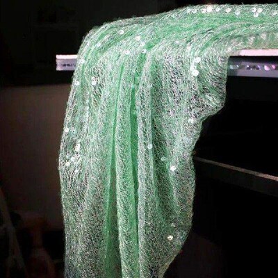 Fairy Light Green Wafer Shimmering Sequin Mesh Fabric