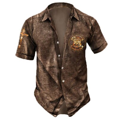 Vintage Mens Shirt Hip Hop Skull Print Short Sleeve Oversiz