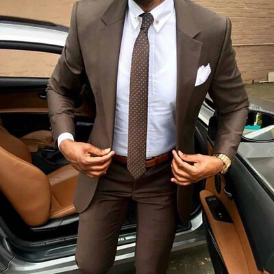 Latest Brown Mens Suit Coat Pants Designs Slim Fit Elegant
