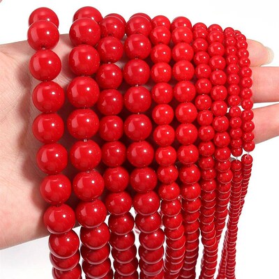 4/6/8/10/12mm Red Coral Jades Stone Beads Round Loose Spacer