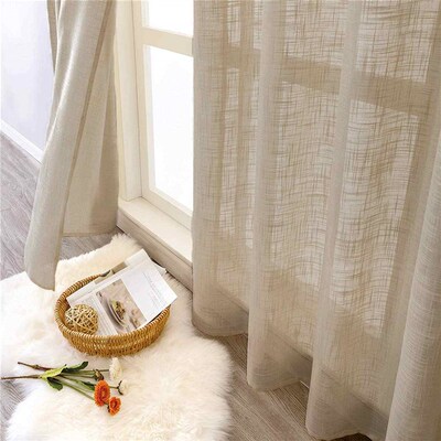 XUNTUO Modern Short Linen Sheer Curtains for Living Room Bed