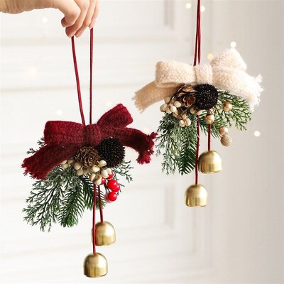 Christmas trees ornaments small bells bows pine cones decor