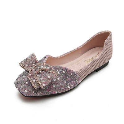 Summer New Style Bow Shoes Womens Flat Square Toe Shallow M