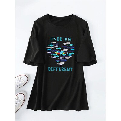 Loose Fashion Joker Ladies Its Ok To Be Different Short Sle