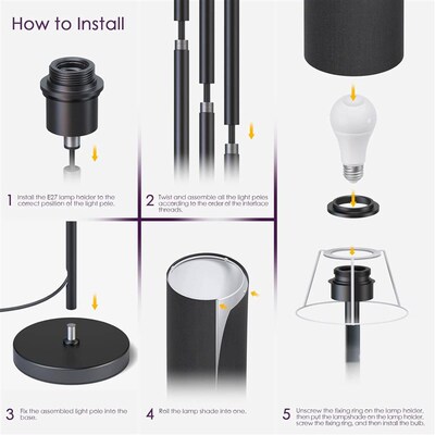 Modern Floor Lamp Standing Tall Light with LEDs Bulb 3 Light