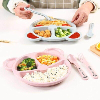 Creative Wheat Compartment Bear Childrens Dinnerware Set -