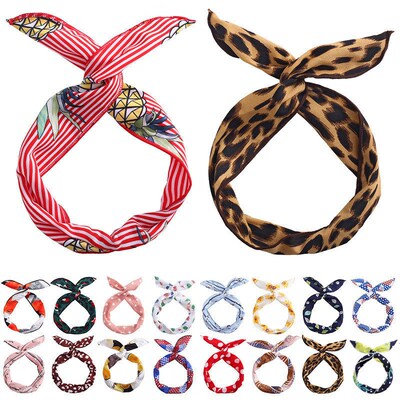 Fashion Bunny Ears With Iron Wire Headband Printed Fabric Wo