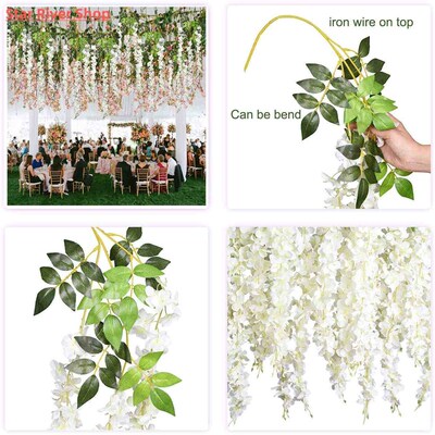 12PCs Wisteria Artificial Flowers Hanging Garland Vine Ratta