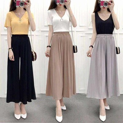 women wide-leg trousers pleated chiffon loose skirts pants