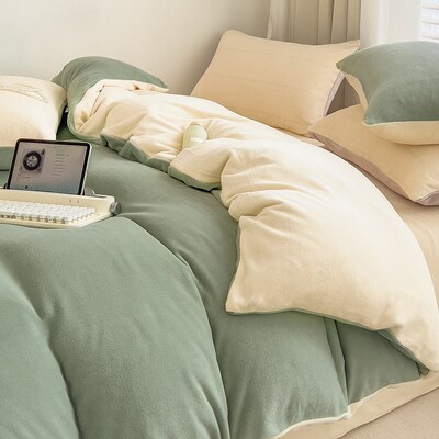 Milk fleece 4 piece bed set double fleece flanged coral flee