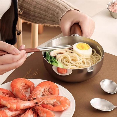 Stainless Steel Walnut Handle Fry Pan Baby Food Pot Hot Oil