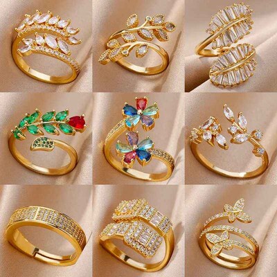 Anel de a?o inoxidvel banhado a ouro para mulheres, ani