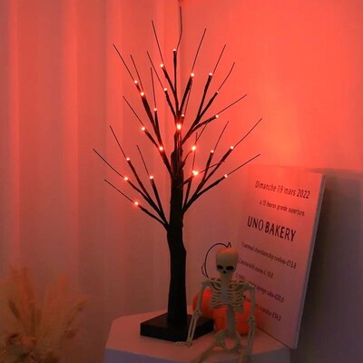 60CM Orange Purple Halloween Adjustable Birch Tree 24 LED Li