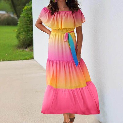 Monthly printed dress with one collar