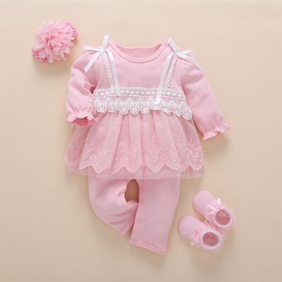 Newborn Baby Girl Clothes Fall Cotton Lace Princess Style Ba