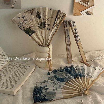 Folding Circular Fan Floral Pattern Folding Hand Fan Bamboo
