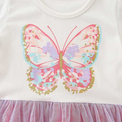 Lattice Girls Dress Summer Cartoon Mesh Childrens Dress Ro