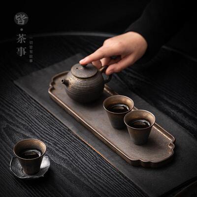 瓷茶陶干泡功盘CP-02403中式夫茶具家用客厅盘长方小号托盘茶托壶