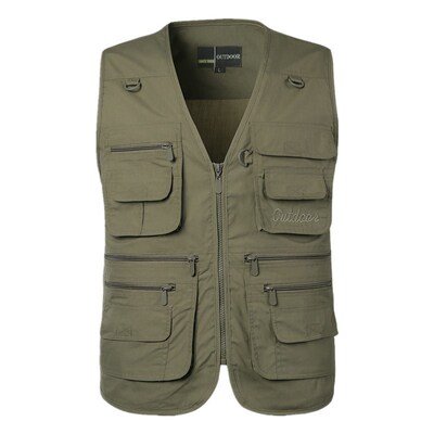 4 Wear Middle-aged Mens Multi-pocket Thin Waistcoat Leisure