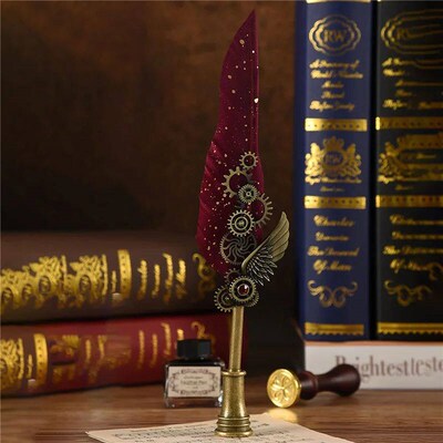 Retro Feather Fountain Pen Vintage Calligraphy Writing Ink P