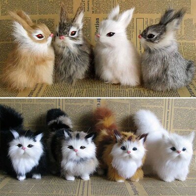Simulation Rabbit Cat Fox Ornament Furs Squatting Model Hom