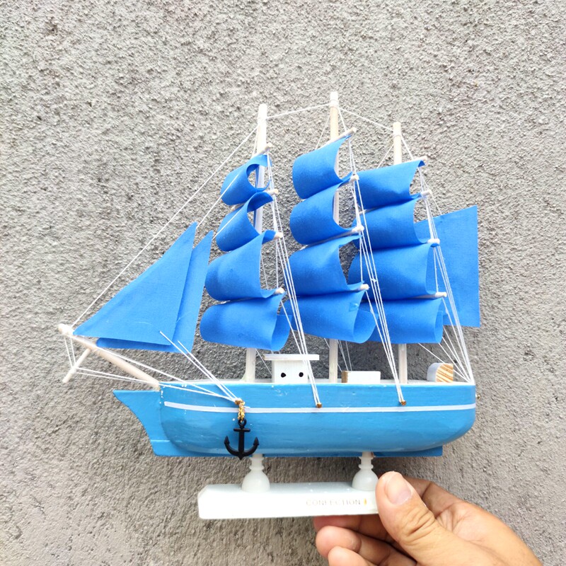 地中海粉色木质帆船模型一帆风顺家居房间装饰品摆件酒柜酒吧摆设