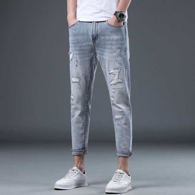 Spring New Mens Jeans Distinctive Ripped Beggar Mens Small