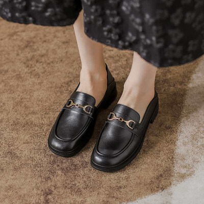 Academy Style Loafers Thick Sole Retro British Style Leather