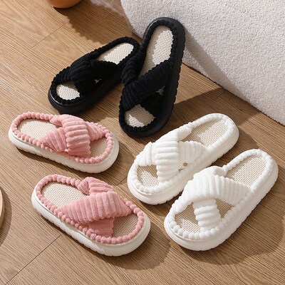 2025 Corduroy Cross-strap Home Cotton Slippers For Men And W