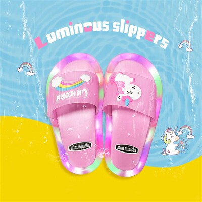 Girl Slippers Children Unicorn LED  Kids Slippers Baby  Sand