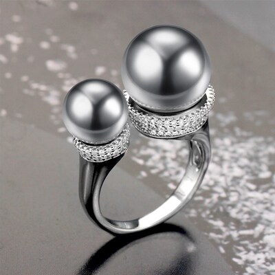 New rendy Round Pearl Statement Rings for Women Cubic Zircon