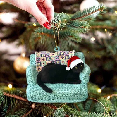 Xmas Black Cat Pendant Christmas Party Decoration Cat Orname