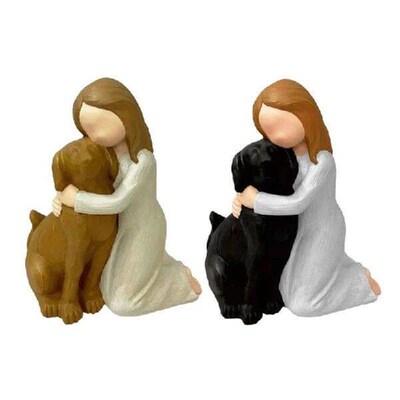 Moderns Girl Hold Dog Decorations Table Statue Desk