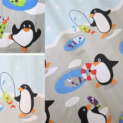 加厚高分子涤纶浴帘儿童卡通防水浴帐春亚纺面料卡通企鹅防霉浴帘