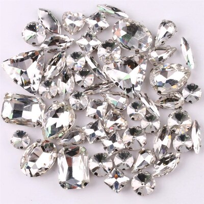 Silver claw setting 50pcs/bag shapes mix clear glass crystal