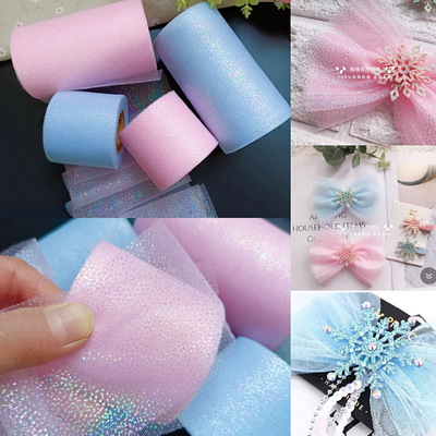 6cm*5Yards Symphony Silver Dot Mesh Curly Rainbow Tulle Bow