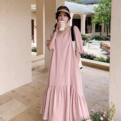 2010 new style short-sleeve dress womens summer pink long d