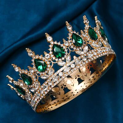 Bridal European Princess Tiara Round Baroque Pageant Crowns