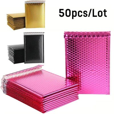 50Pcs/lot Rose Red Metallic Bubble Mailers Foil Padded Bags
