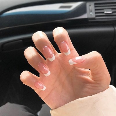 24pcs French Nails For Women Simple Pink  Style Fake Nails