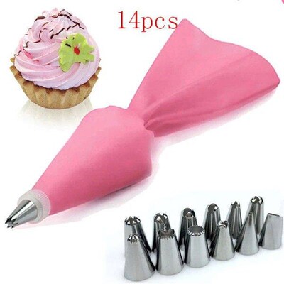 14 PCS/Set Silicone Icing Piping Cream Pastry Bag + 12 PC